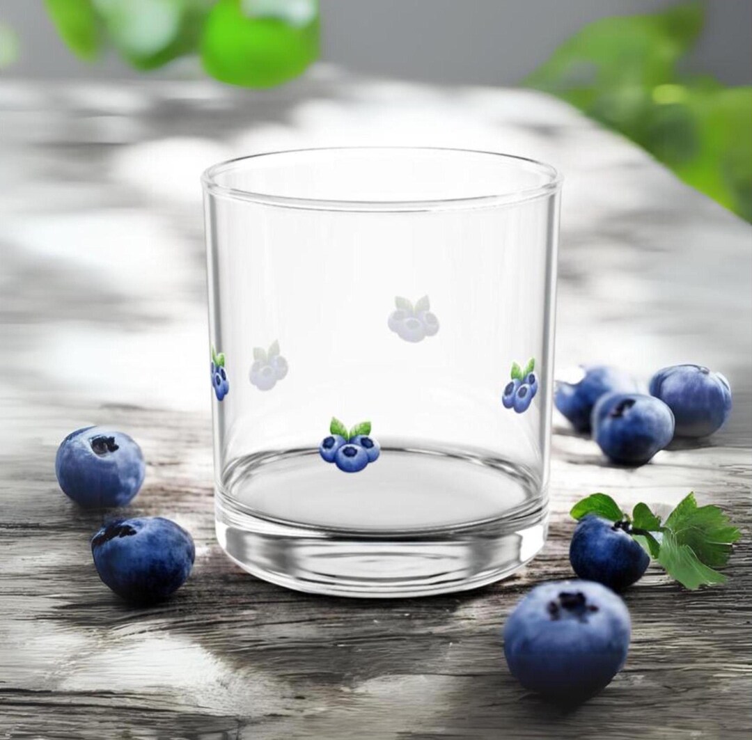 Trendy Icon Juice Glass Blueberry Print Rocks Glass 10oz Glass Cup ...