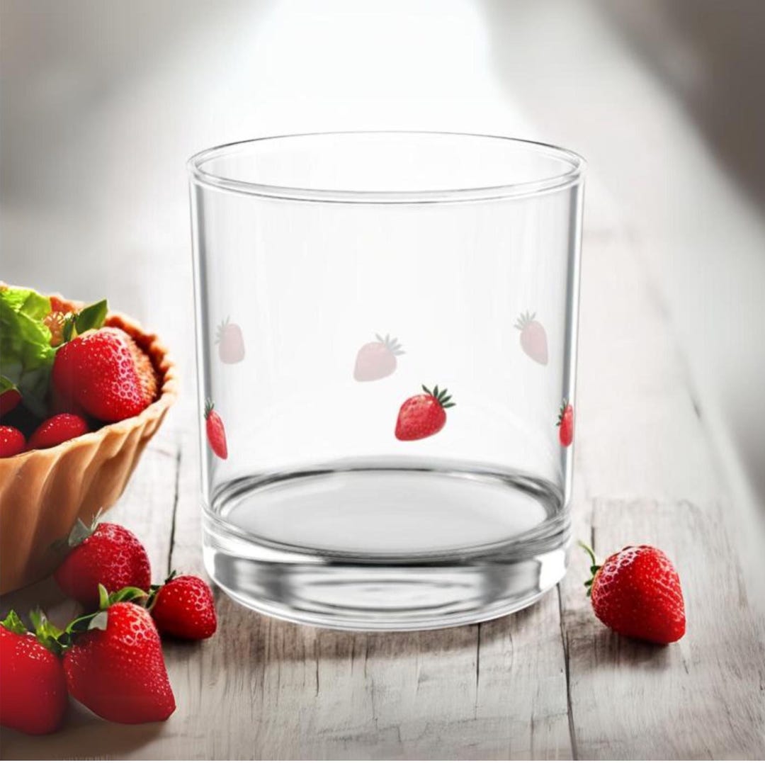 Trendy Icon Juice Glass Strawberry Print Rocks Glass 10oz Glass Cup ...