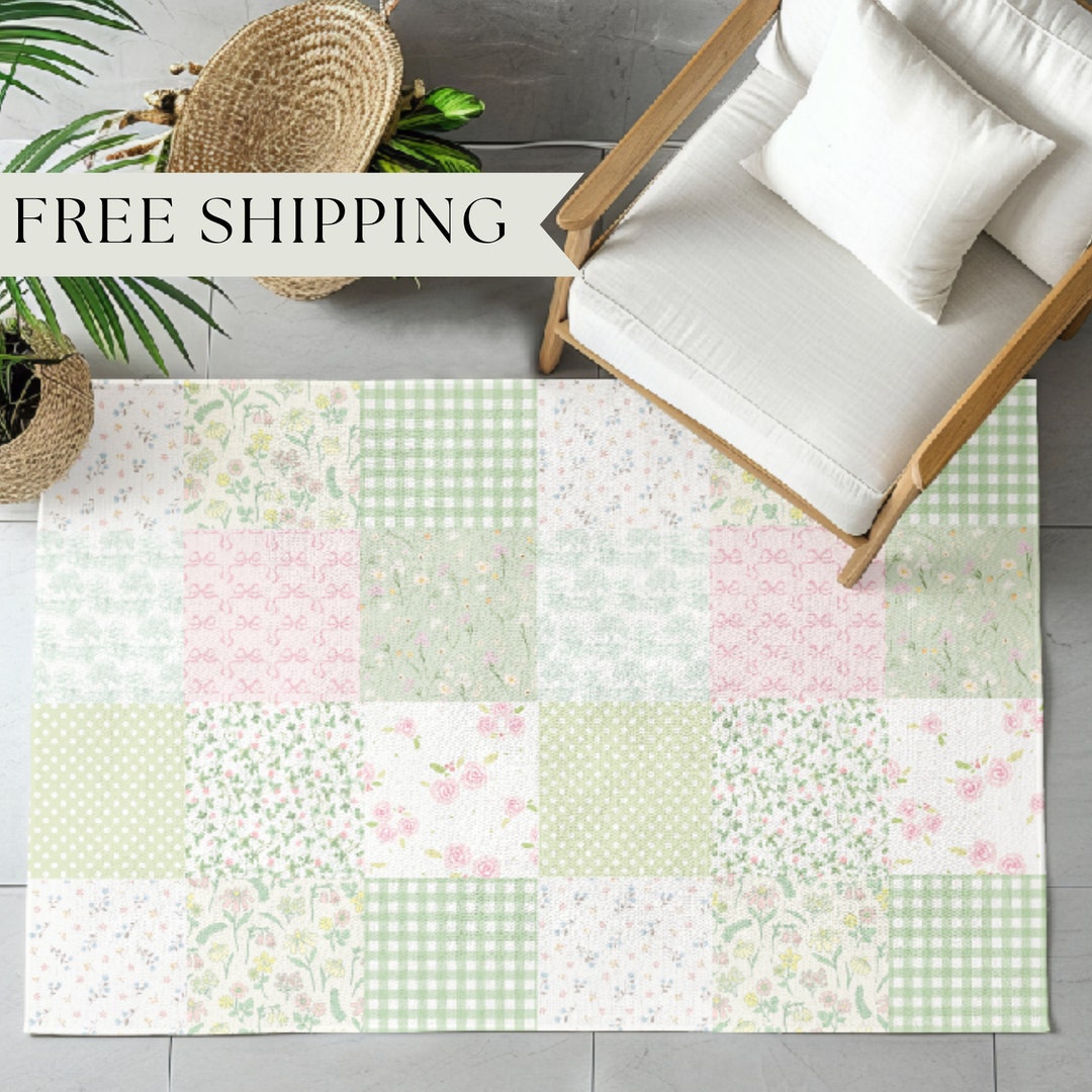 Patchwork Area Rug Cottage Throw Rug Shabby Chic Carpet Trendy Nursery Decor Bedroom Accent Rug ...