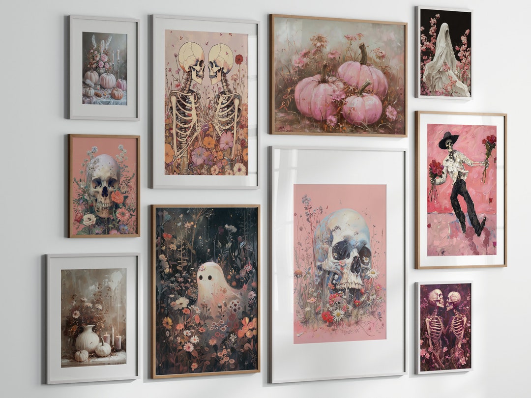 Set of 10 Pink Halloween Wall Art Prints | Funny Halloween Posters ...