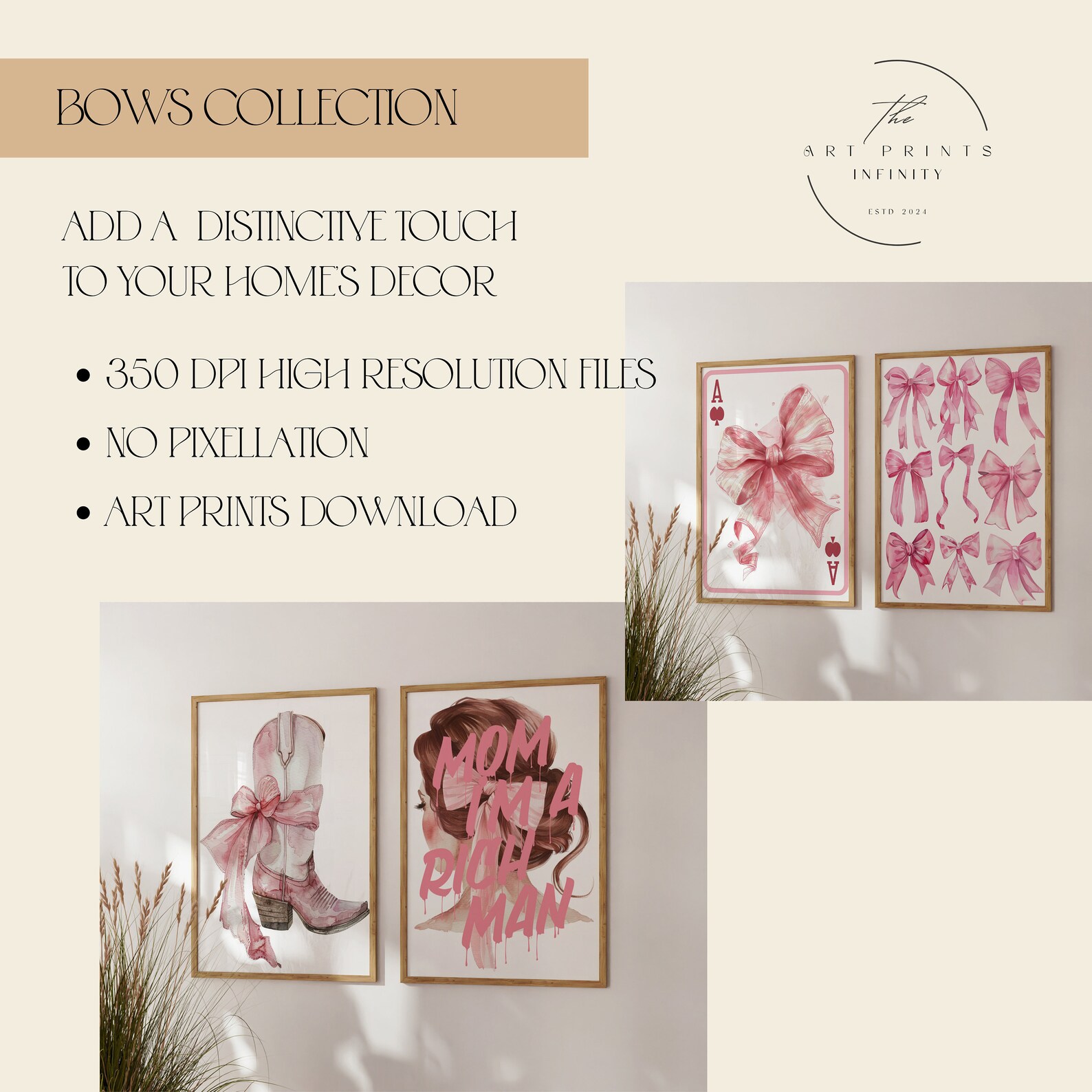Trendy Pink Bows Wall Art Set of 10 Prints Download, Pink Coquette Bow ...