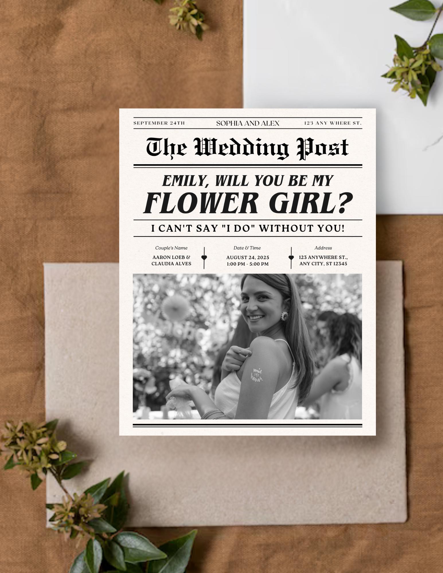 Newspaper Bridal Proposal Template, Editable Wedding Newspaper Proposal ...