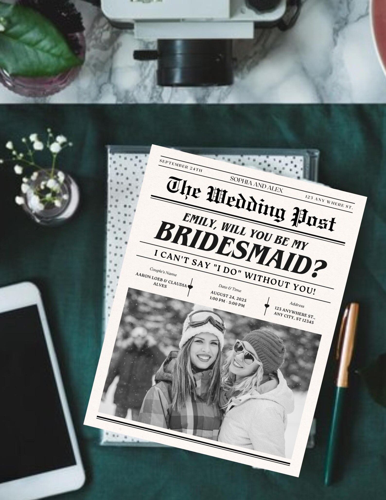 Newspaper Bridal Proposal Template, Editable Wedding Newspaper Proposal ...