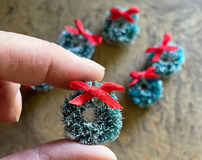 6 Micro Mini Wreaths Tiny Retro Frosted Christmas Wreaths 1 Inch Retro ...