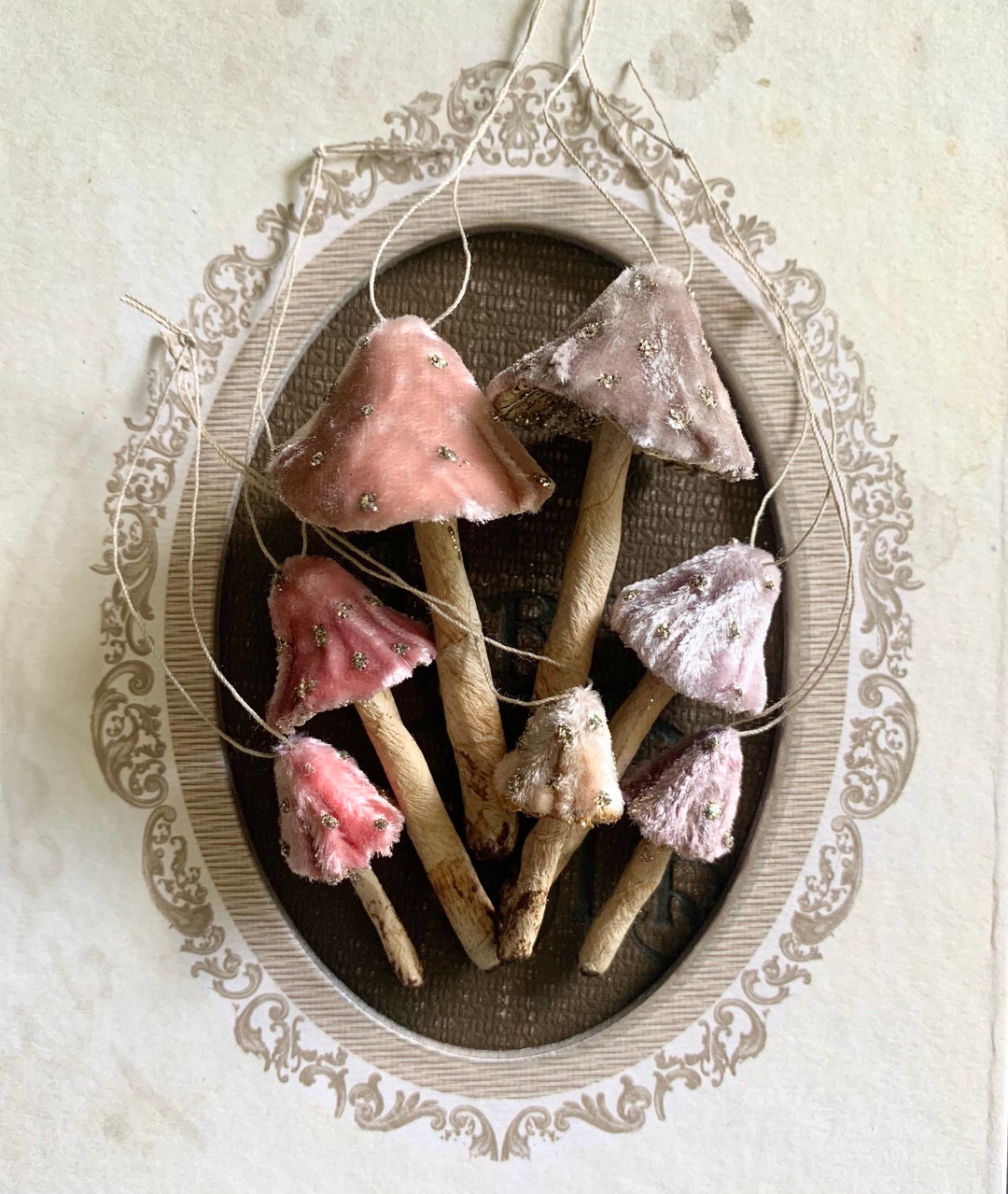 Handmade Blush Pink Silk Velvet Mushroom Set - Woodland Fairy Ornaments ...