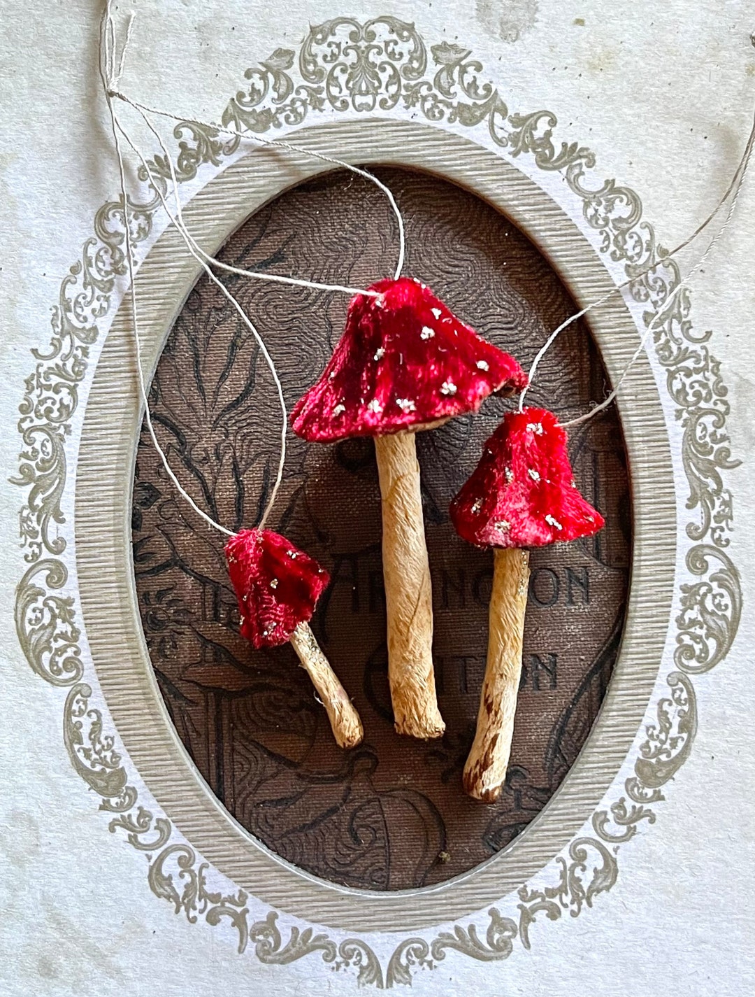 Red Silk Velvet Mushroom Ornaments Set of 3 Made to Order Woodland ...