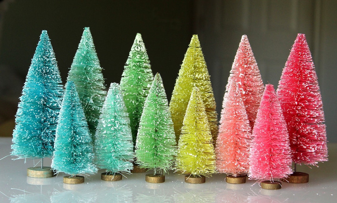 Rainbow Bottle Brush Tree Collection - Set of 6 Inch and 4 Inch Retro ...