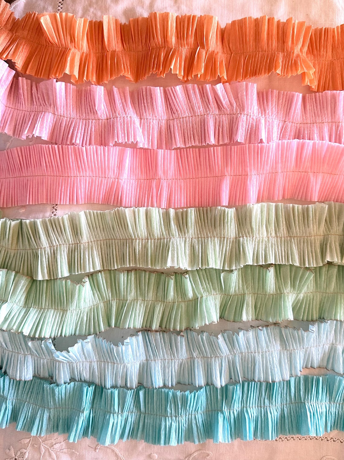 Vintage Pastel Crepe Paper Ruffle Trim, Gold Edge Garland - Etsy