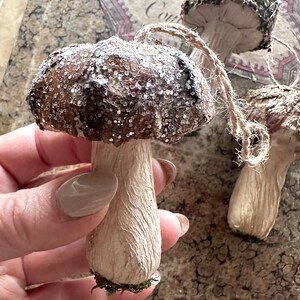 Fairy Toadstools Glittered Rustic Mushroom Bark and Moss Ornaments ...