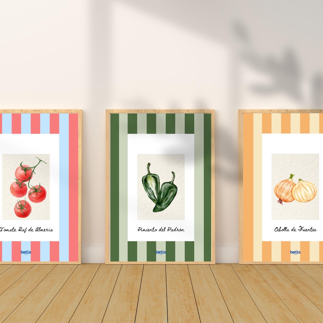 Set of 3 Spanish Vegetable Wall Art Prints, Watercolor Kitchen Decor ...