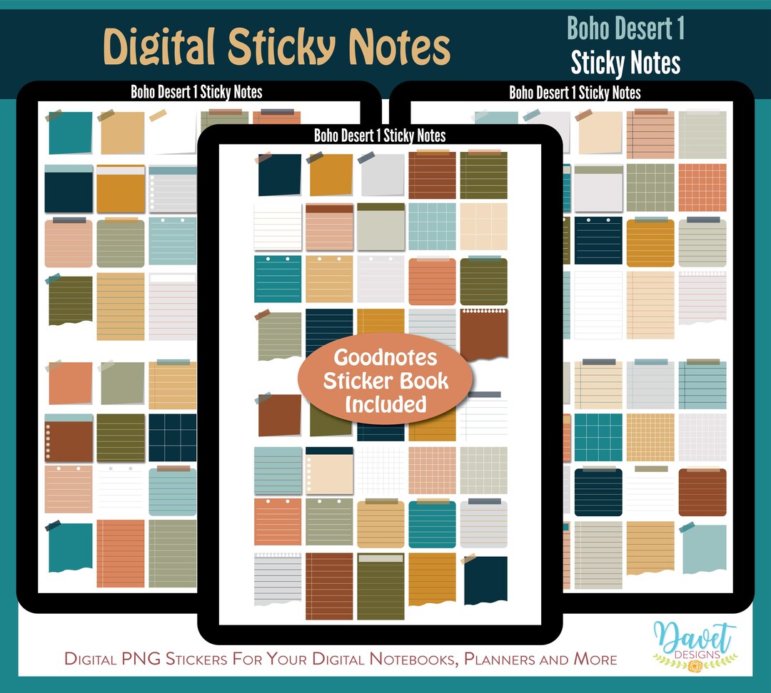 120 Digital Boho Sticky Note Stickers / Goodnotes File / Stickers ...