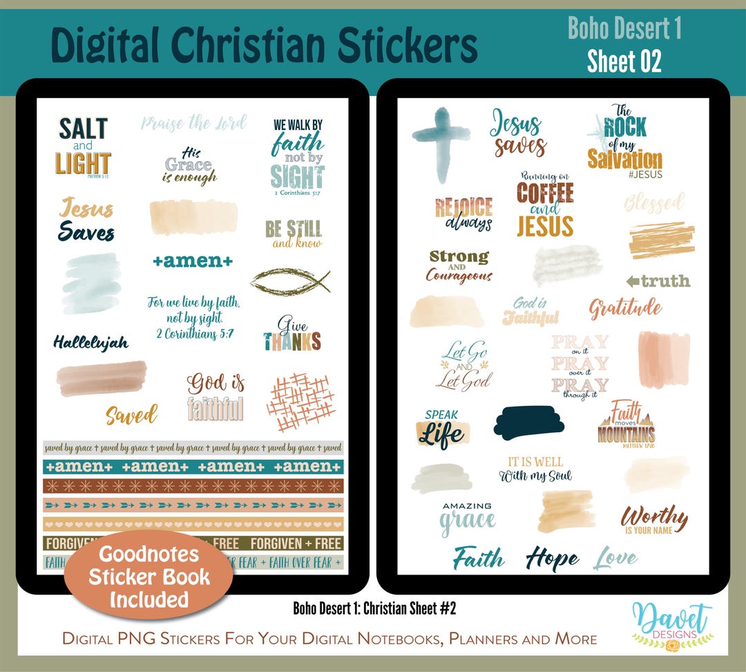 Digital Christian Boho Sticker Sheet Bible Verses Sayings Goodnotes ...