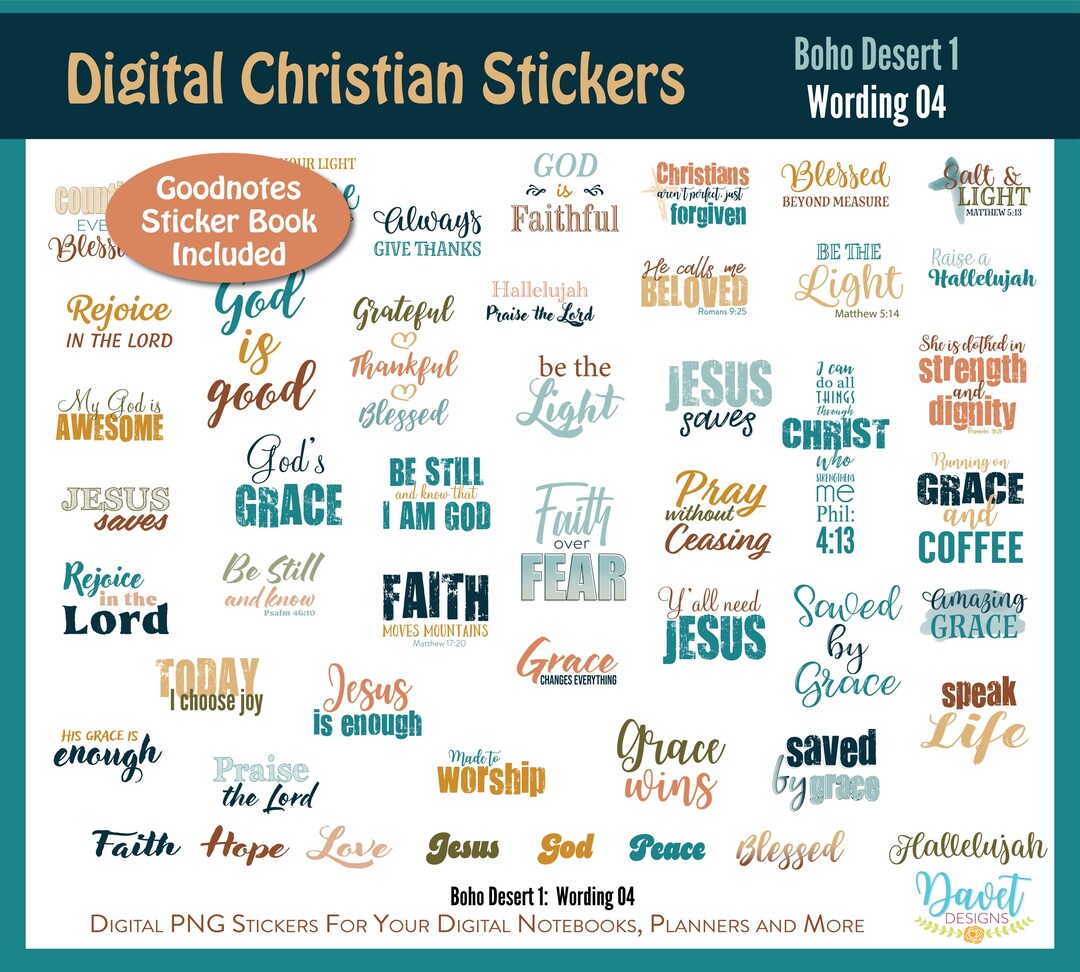 Digital Christian Boho Stickers Wording Bible Verses Sayings Goodnotes ...