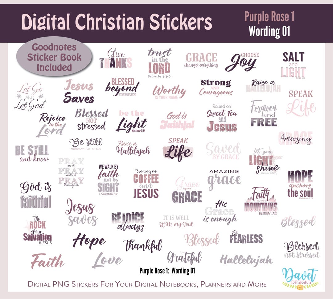 Digital Christian Stickers Purple Rose / Goodnotes File / Stickers ...
