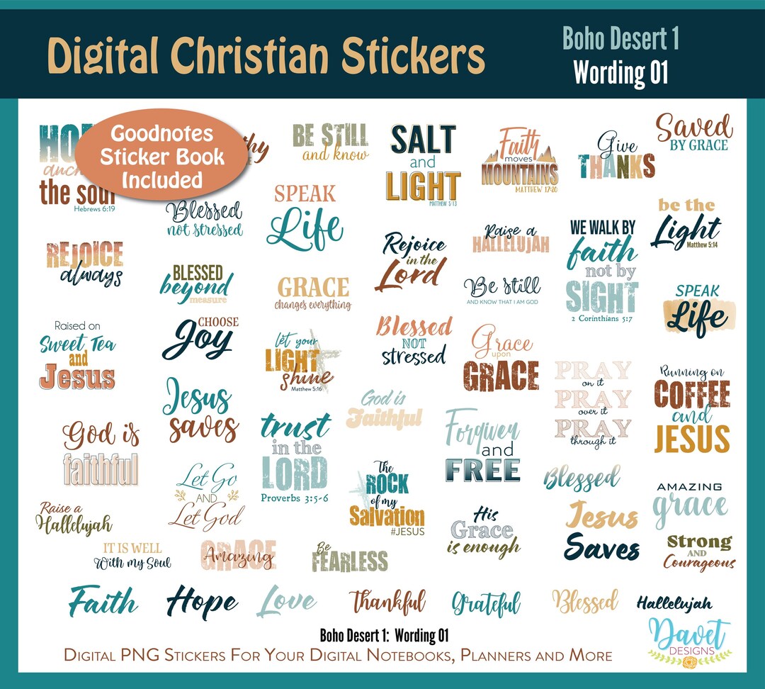 Digital Christian Boho Stickers Wording Bible Verses Sayings Goodnotes ...