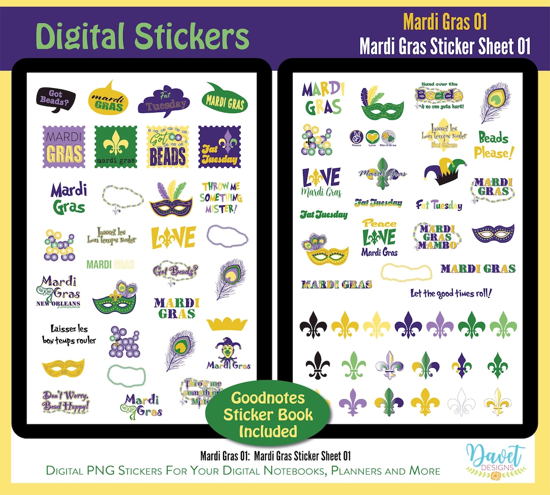 Digital Mardi Gras Planner Stickers, Goodnotes File, Planner Stickers ...