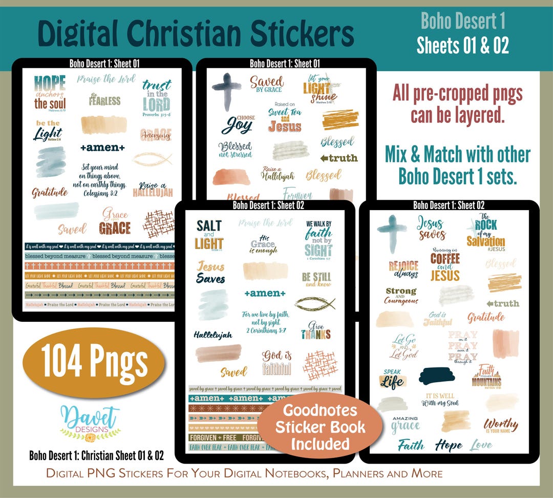 Digital Christian Boho Sticker Sheet Bible Verses Sayings Goodnotes ...