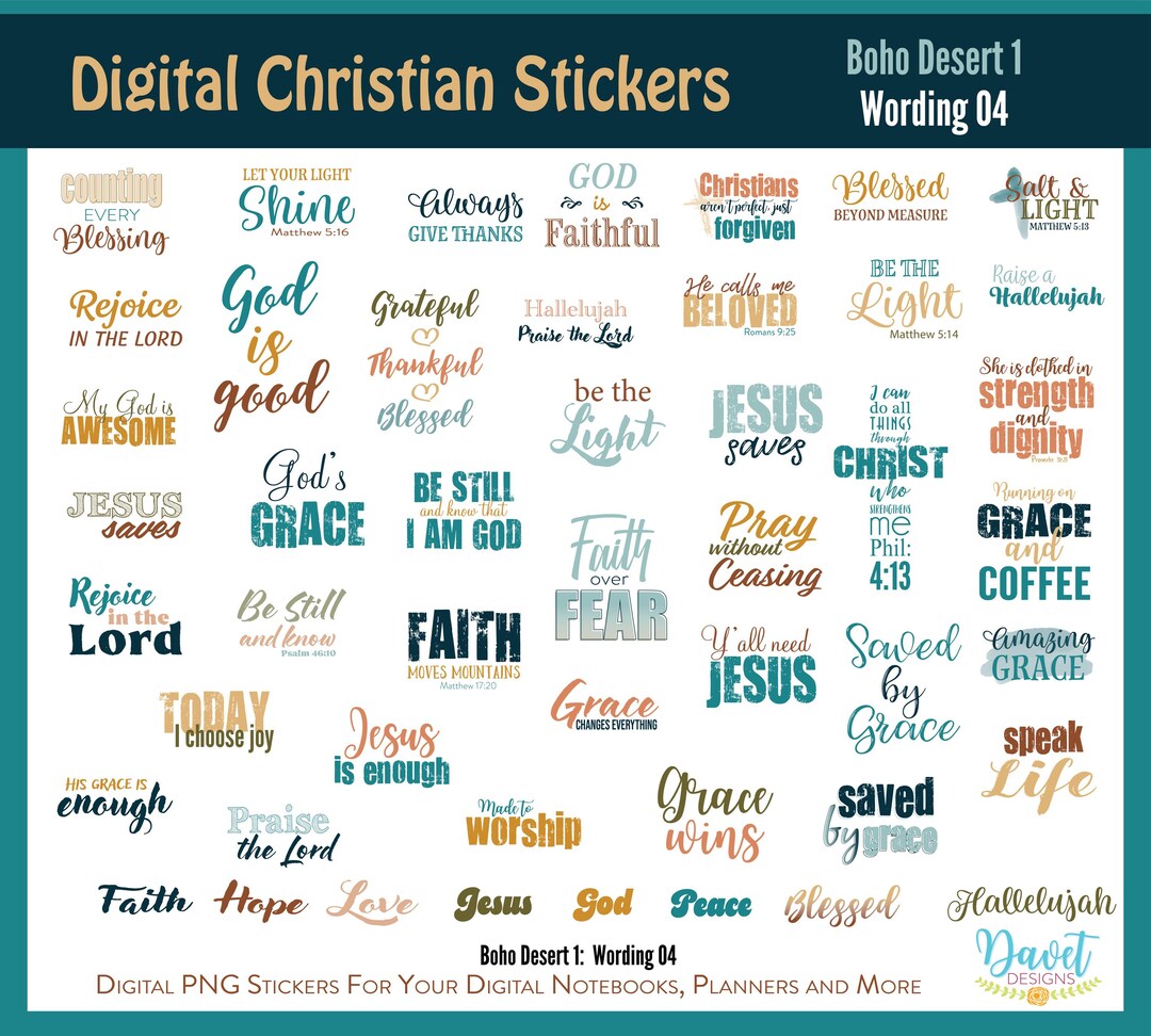 Digital Christian Boho Stickers Wording Bible Verses Sayings Goodnotes ...