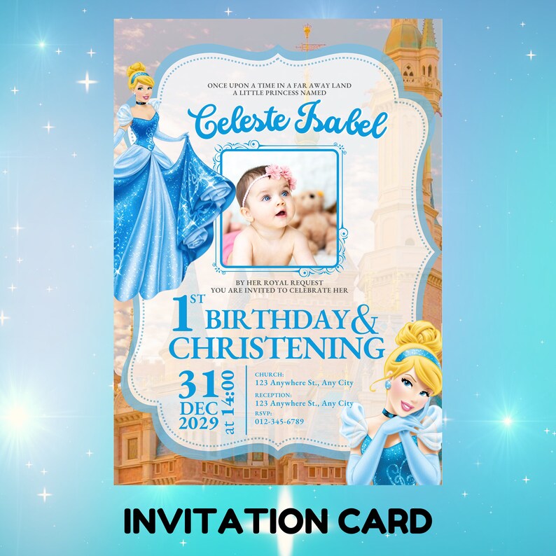 Cinderella Birthday Party Bundle: Invitation, Magnet, Hat (digital ...
