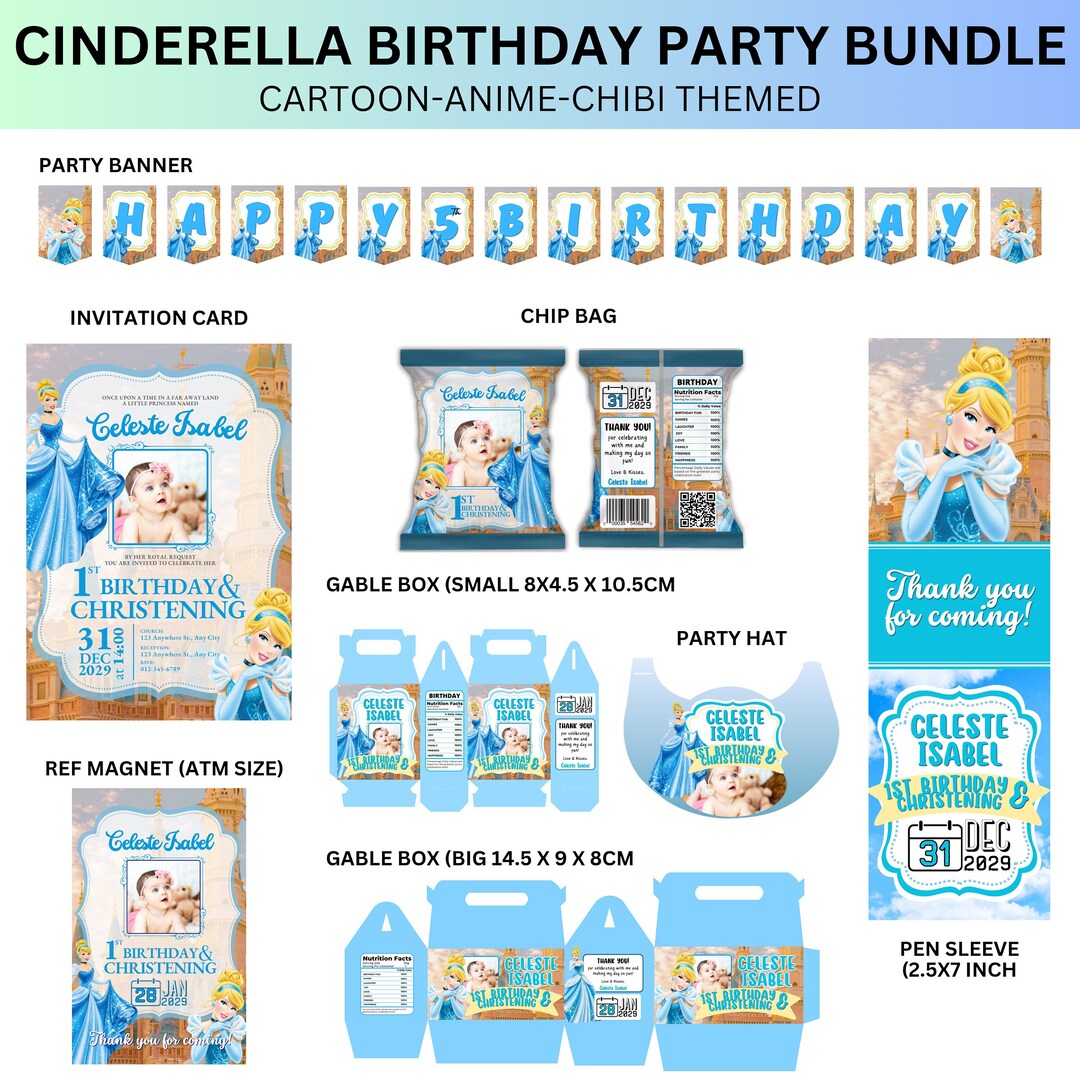 Cinderella Party Favors 8-IN-1 Bundle | Personalized Treat Bag ...
