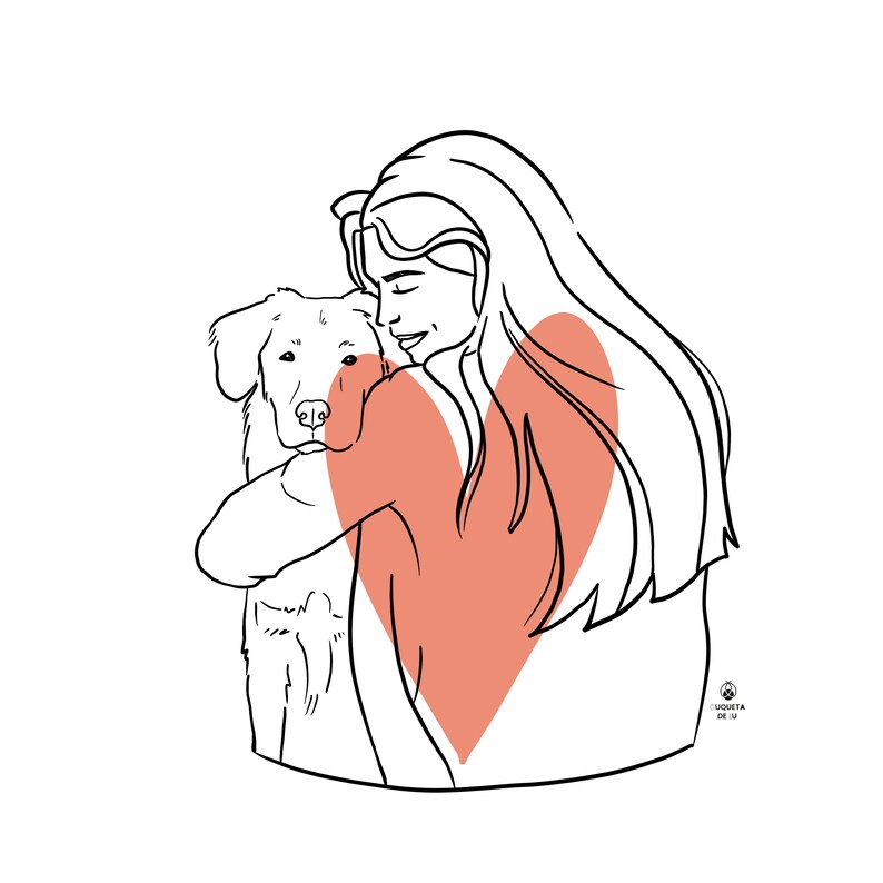 Line Drawing Portrait With My Dog, Custom Line Drawing From Photo ...