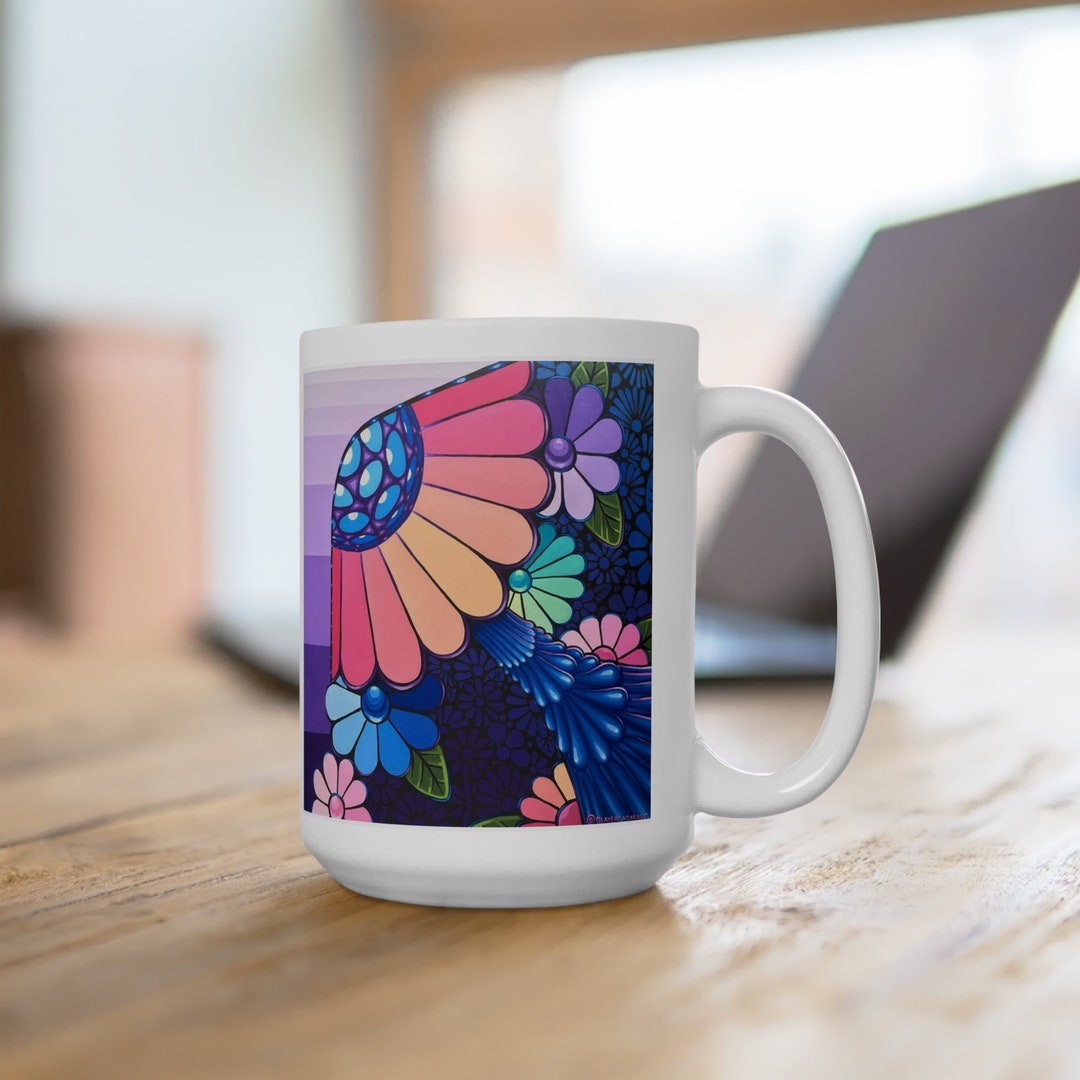 Graphic Art Flowers Ceramic Mug, Original Art, 15oz Unique Gift by ...