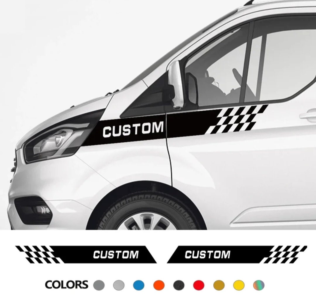 For FORD TRANSIT CUSTOM Front Side Wing Stickers Vinyl Graphics Stripes ...