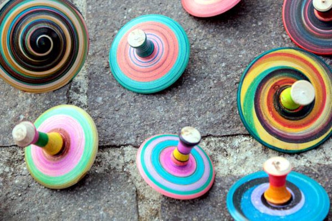 Colored Wooden Spinning Tops - Etsy