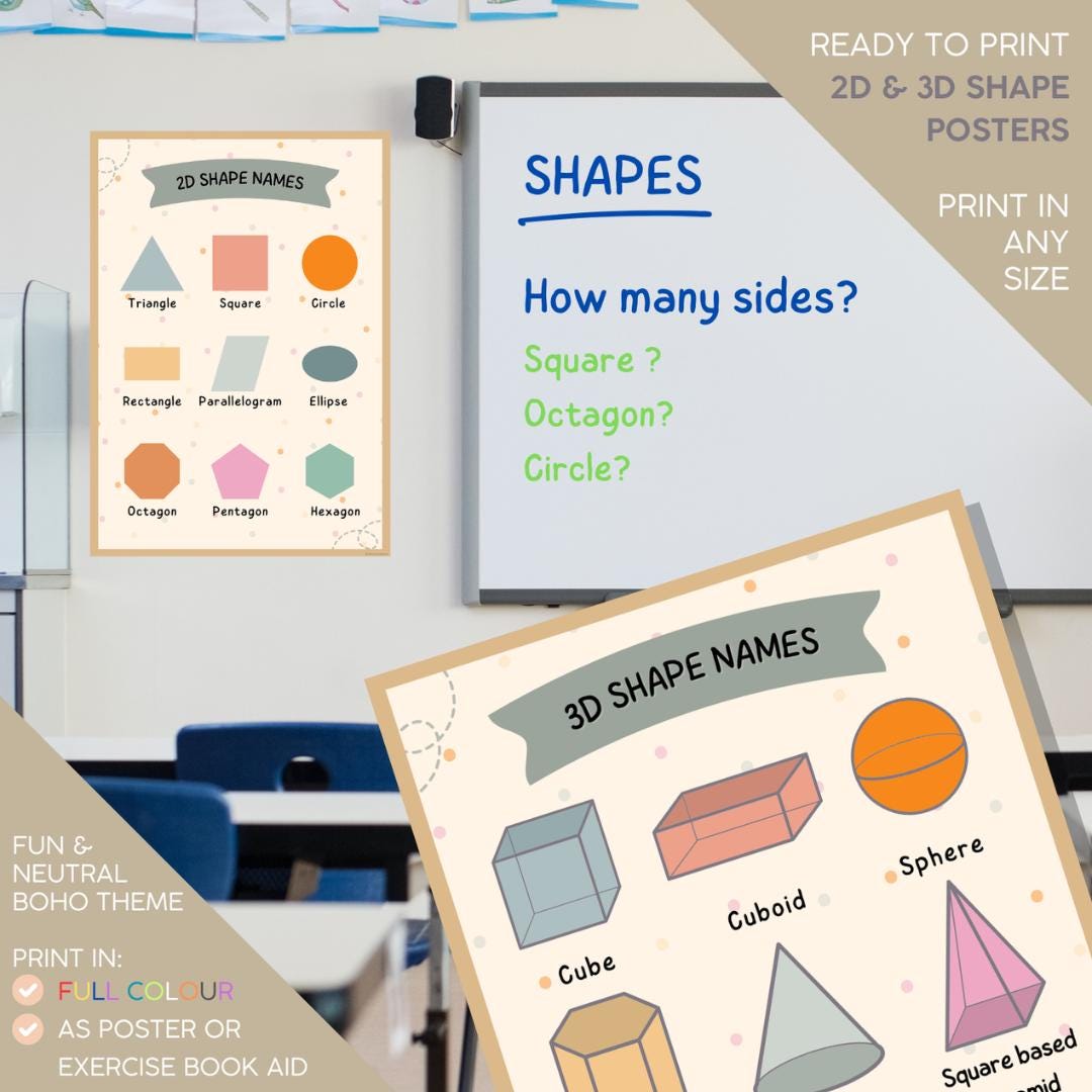 The Boho Collection 2D & 3D Shape Posters Classroom Décor Primary ...