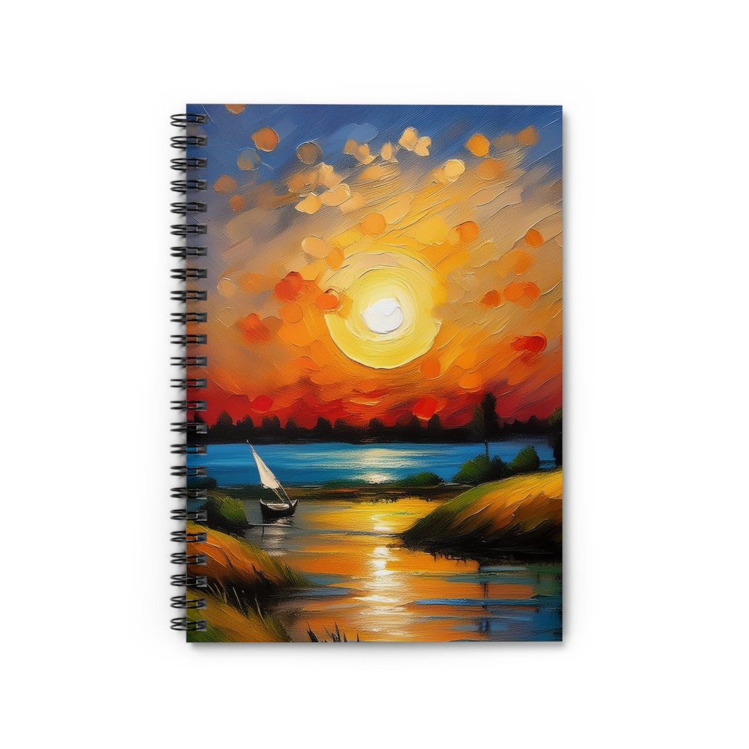 Oil Painting Sunset Spring Notebook, 6x8 Inches, Stationary Gift, Diary ...