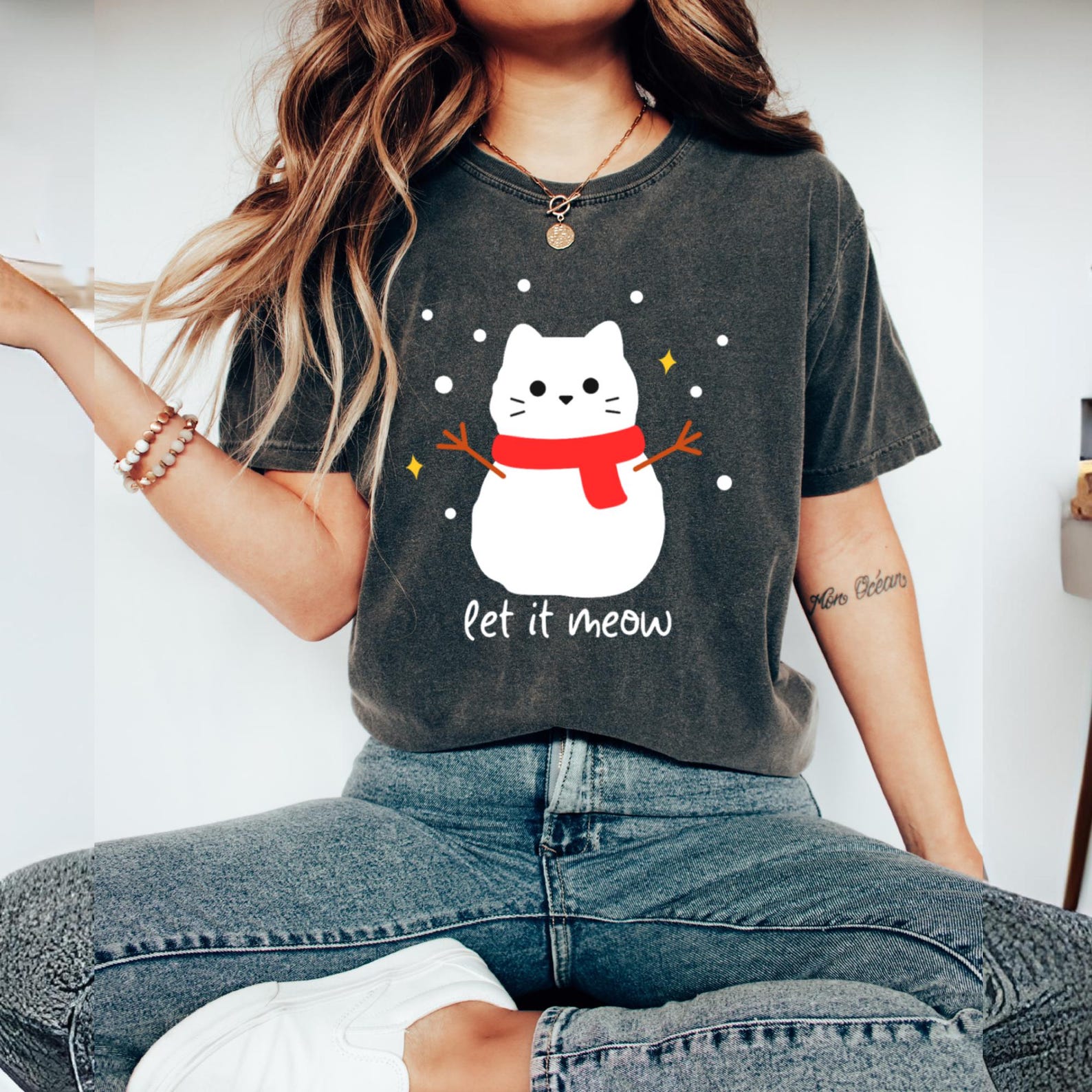 Cute Christmas Snowcat Png, Let It Snow Png, Cute Christmas Snowman Cat ...
