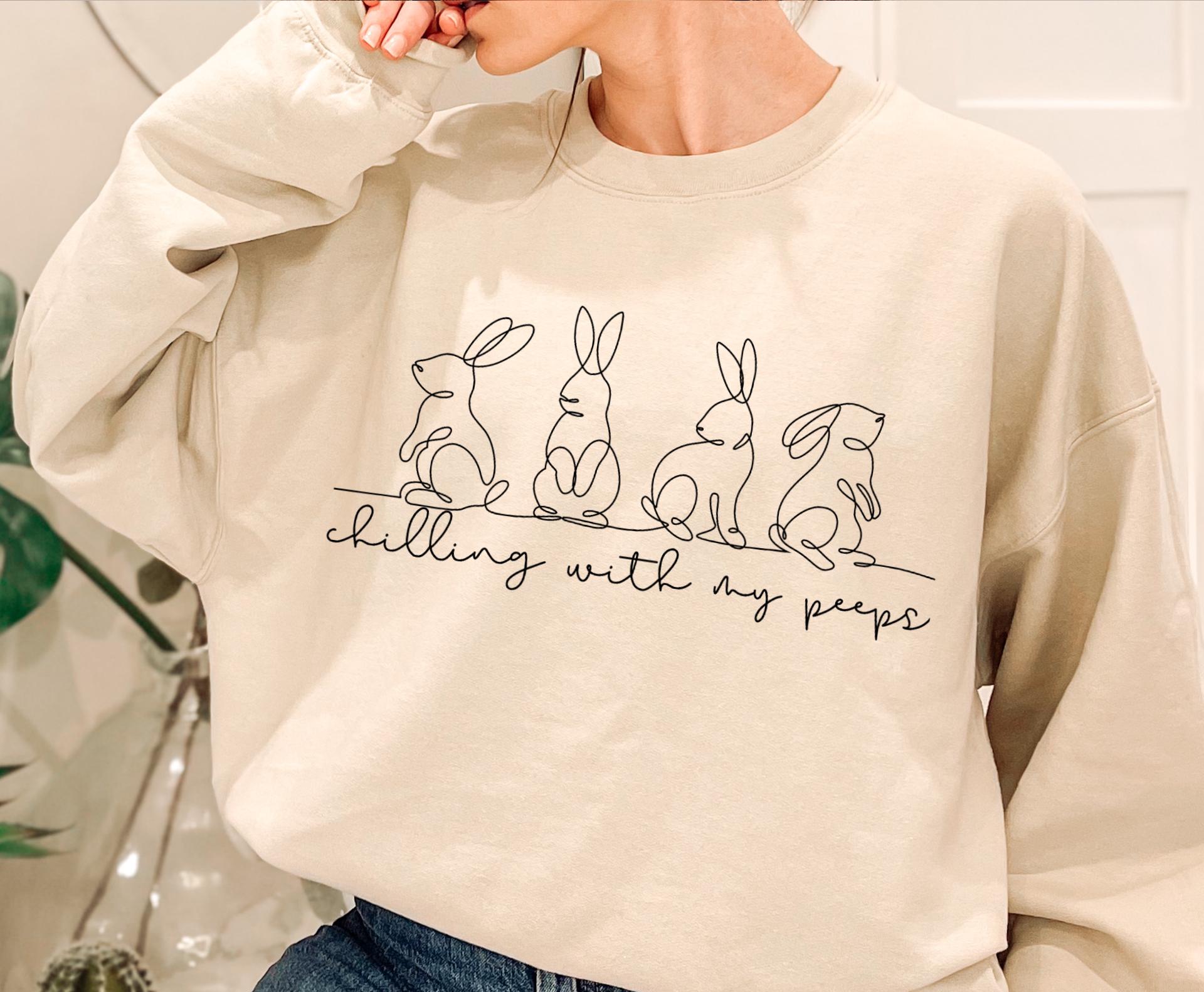 Chilling With My Peeps Png, Line Art Easter Rabbit Png,cute Easter ...