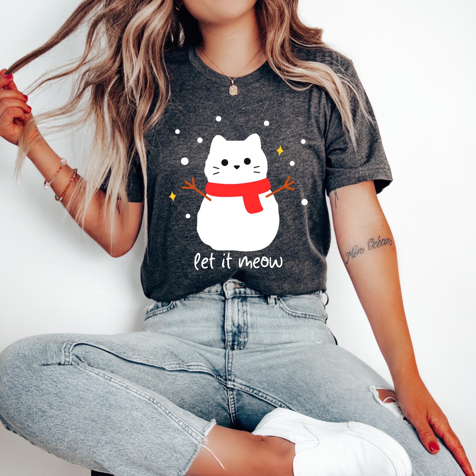 Cute Christmas Snowcat Png, Let It Snow Png, Cute Christmas Snowman Cat ...