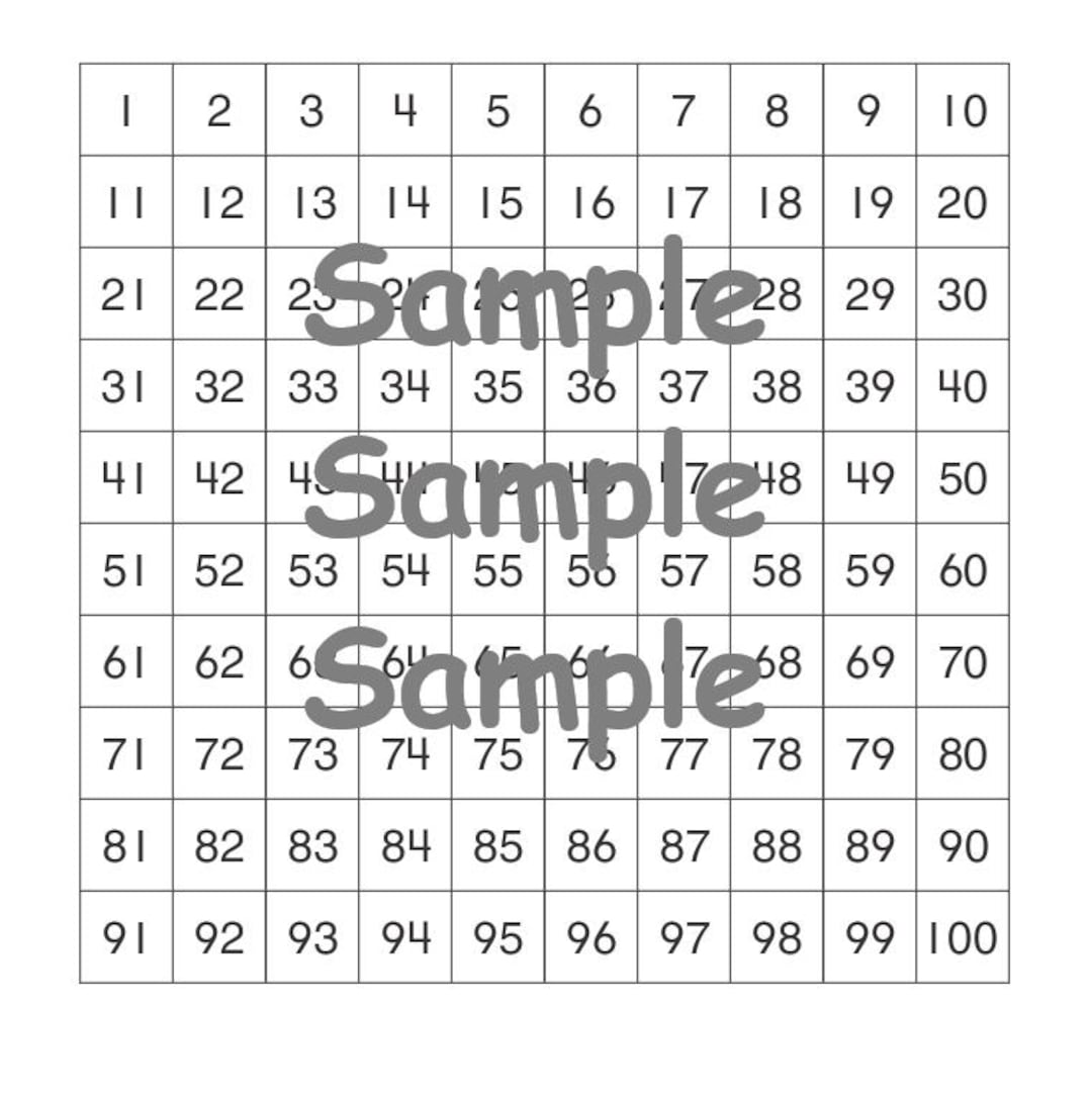 Hundred Chart for Kids, Count 1-100 Chart, School 100 Chart, Homeschool ...