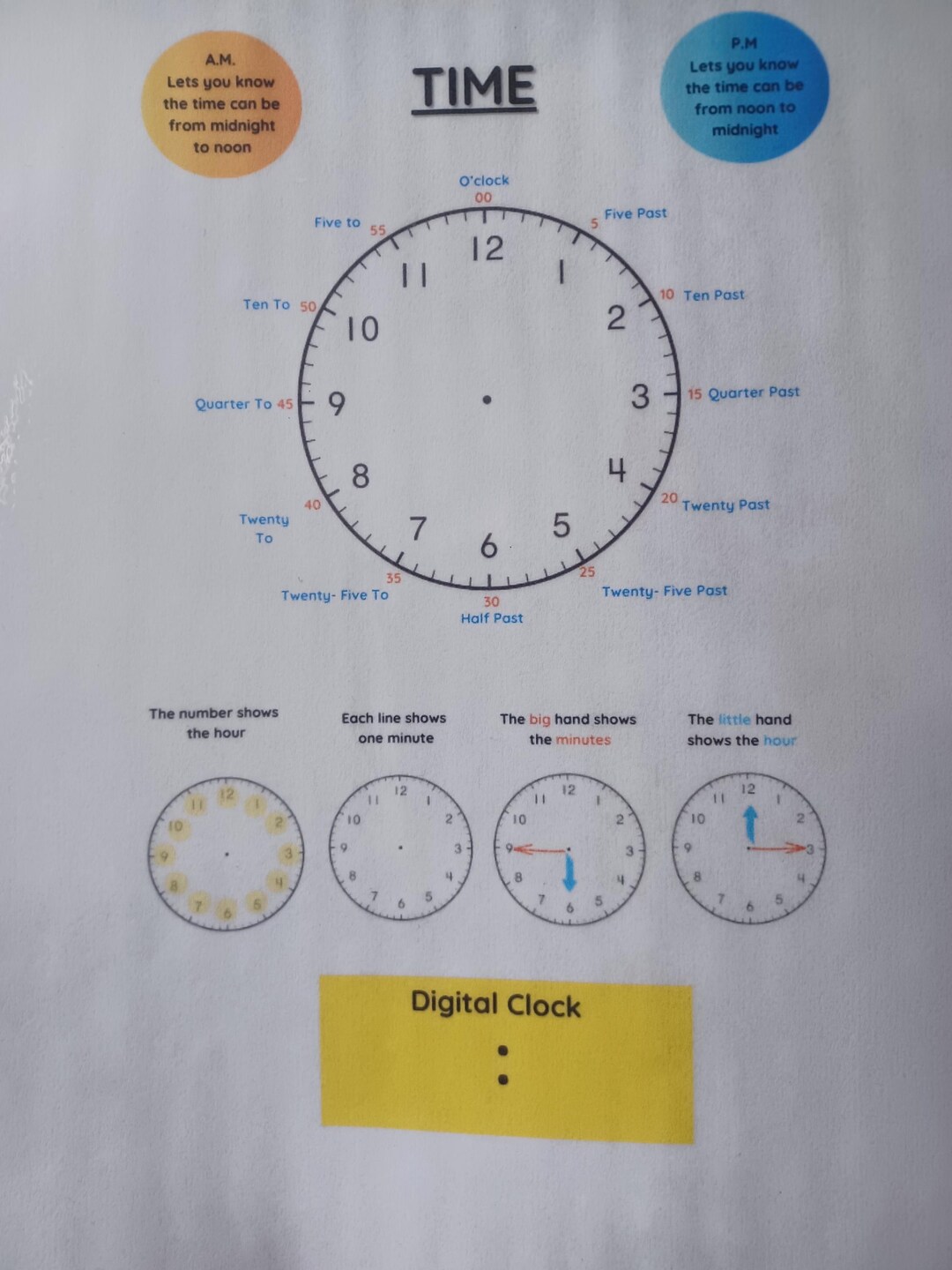 Digital File Clock for Kids, Learn to Tell Time, Homeschool Teach Time ...