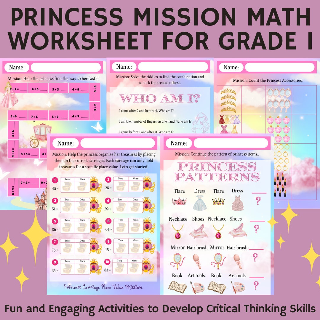 Princess Mission Math Worksheet for Grade 1 - Etsy