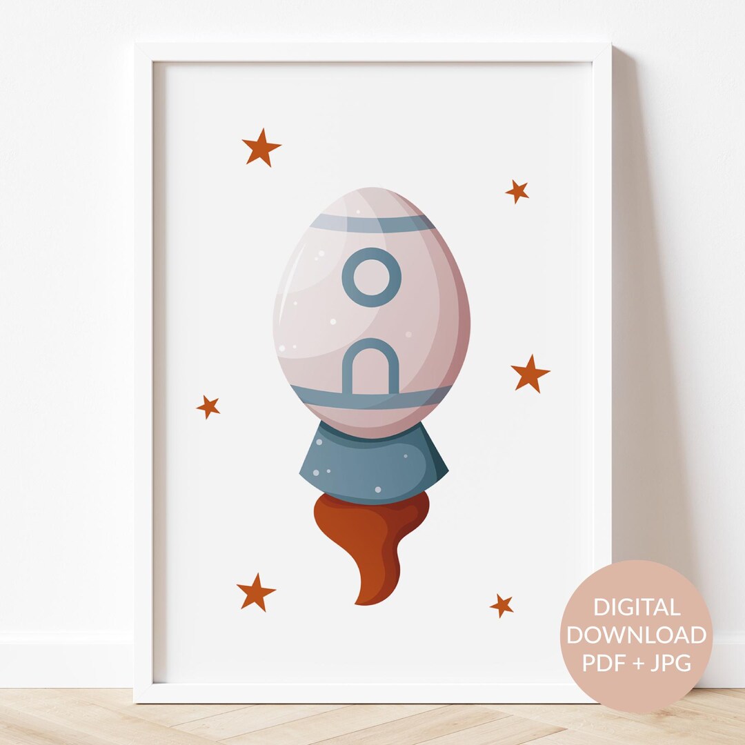 Modern Space Rocket Printable Wall Art, Cute and Unique Kids Room Decor ...
