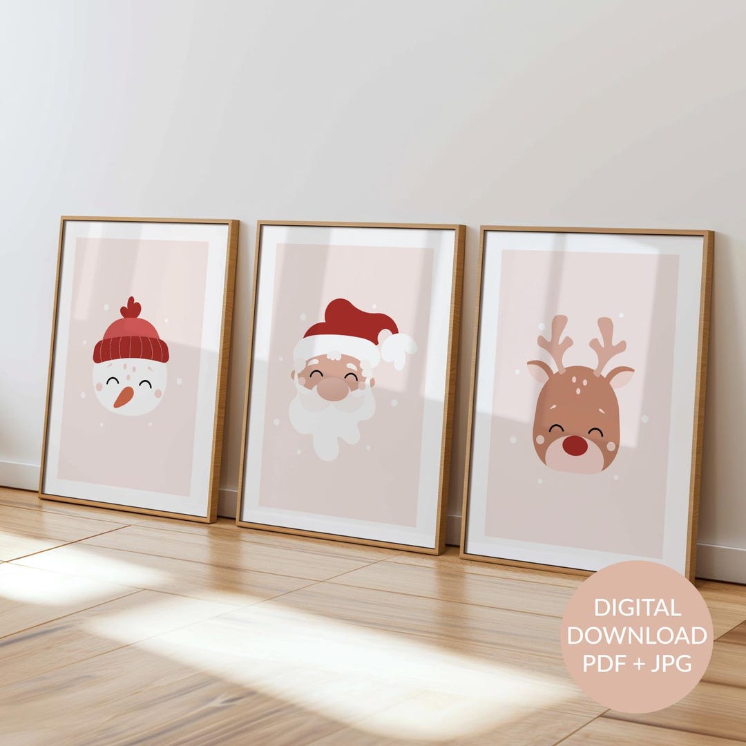 Modern Christmas Wall Art - Set of 3 Printable Posters, Cute Holiday ...