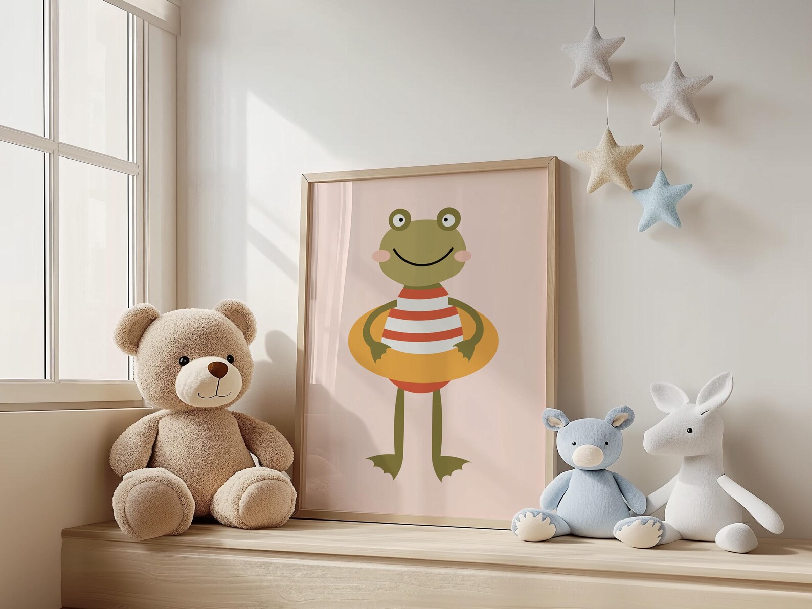 Frog With Swimming Ring Wall Art Print | Cute Animal Poster for Nursery ...
