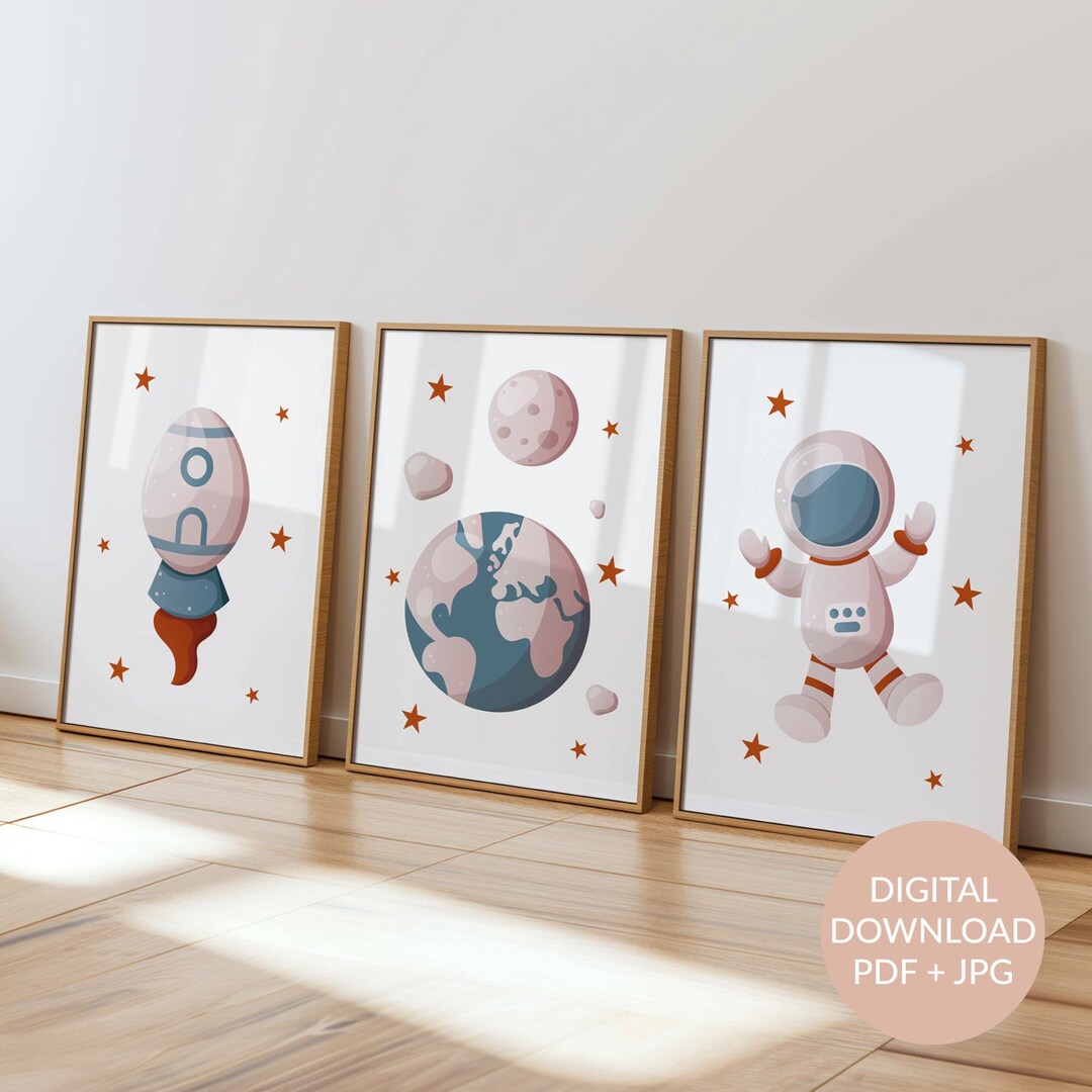 Space Themed Posters for Kids Room - Set of 3 Printable Illustrations ...