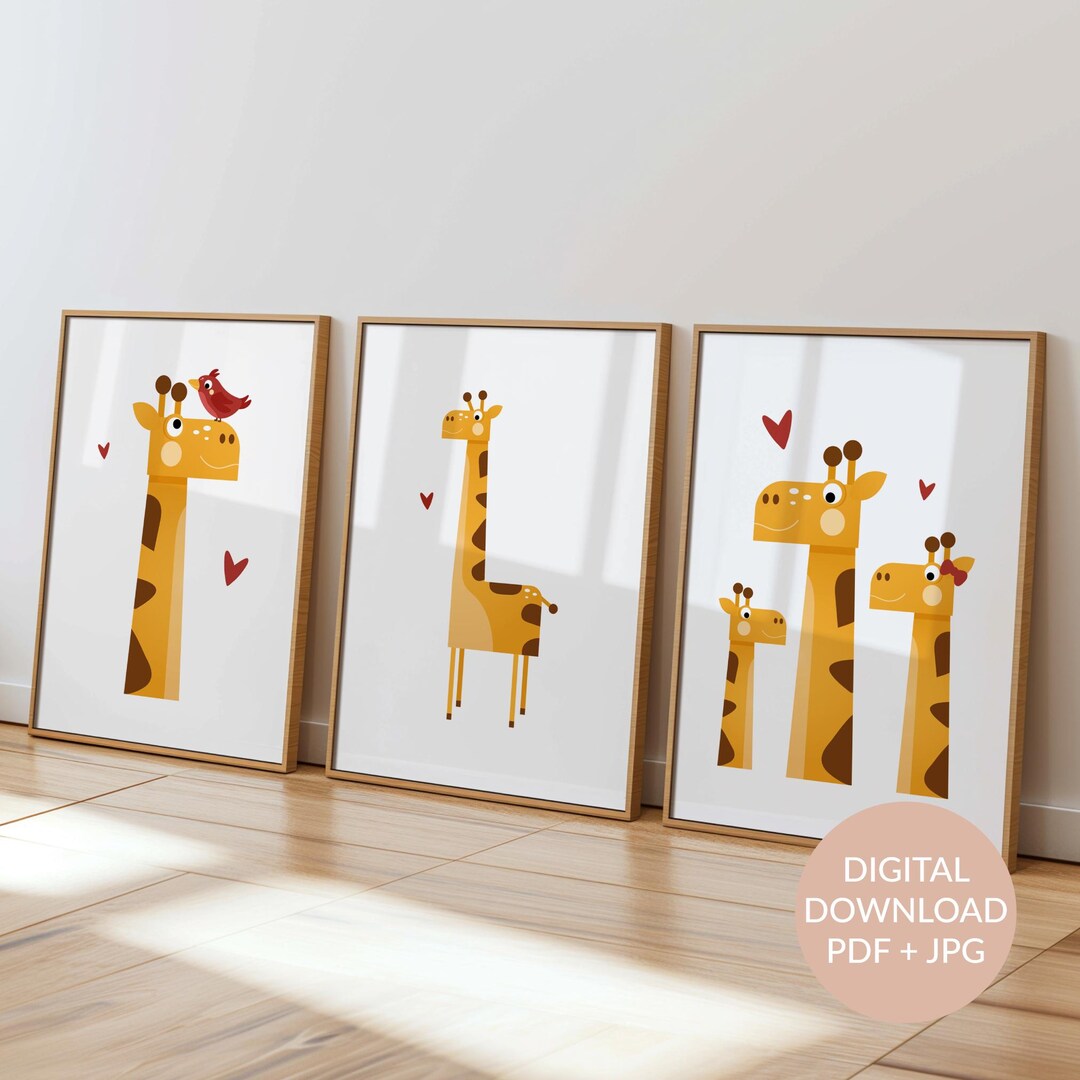 Cute Giraffes Illustrations - Set of 3 Printable Posters, Modern and ...