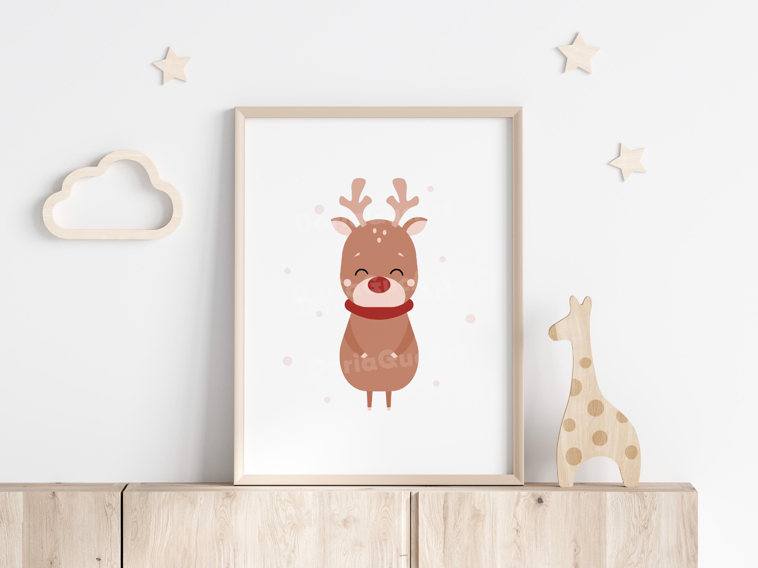 Adorable Reindeer Printable Poster, Unique Nursery Christmas Wall Art ...
