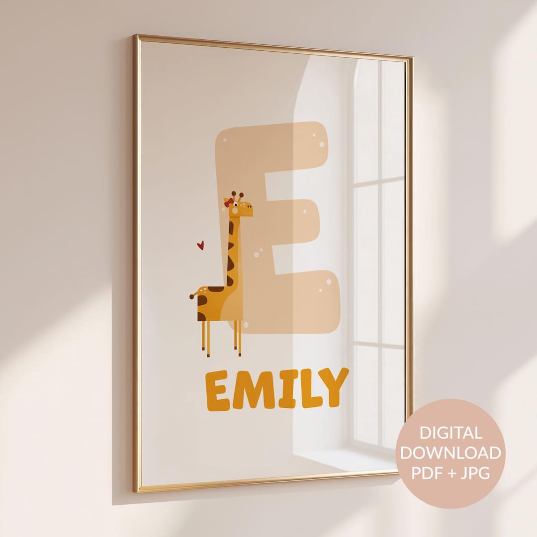 Cute Printable Name Sign With Giraffe | Modern Personalized Kids Room ...