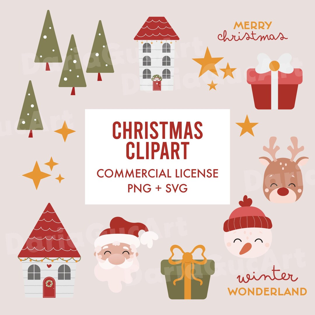 Cute Christmas Clipart Set, PNG + SVG Files, Personal and Commercial ...