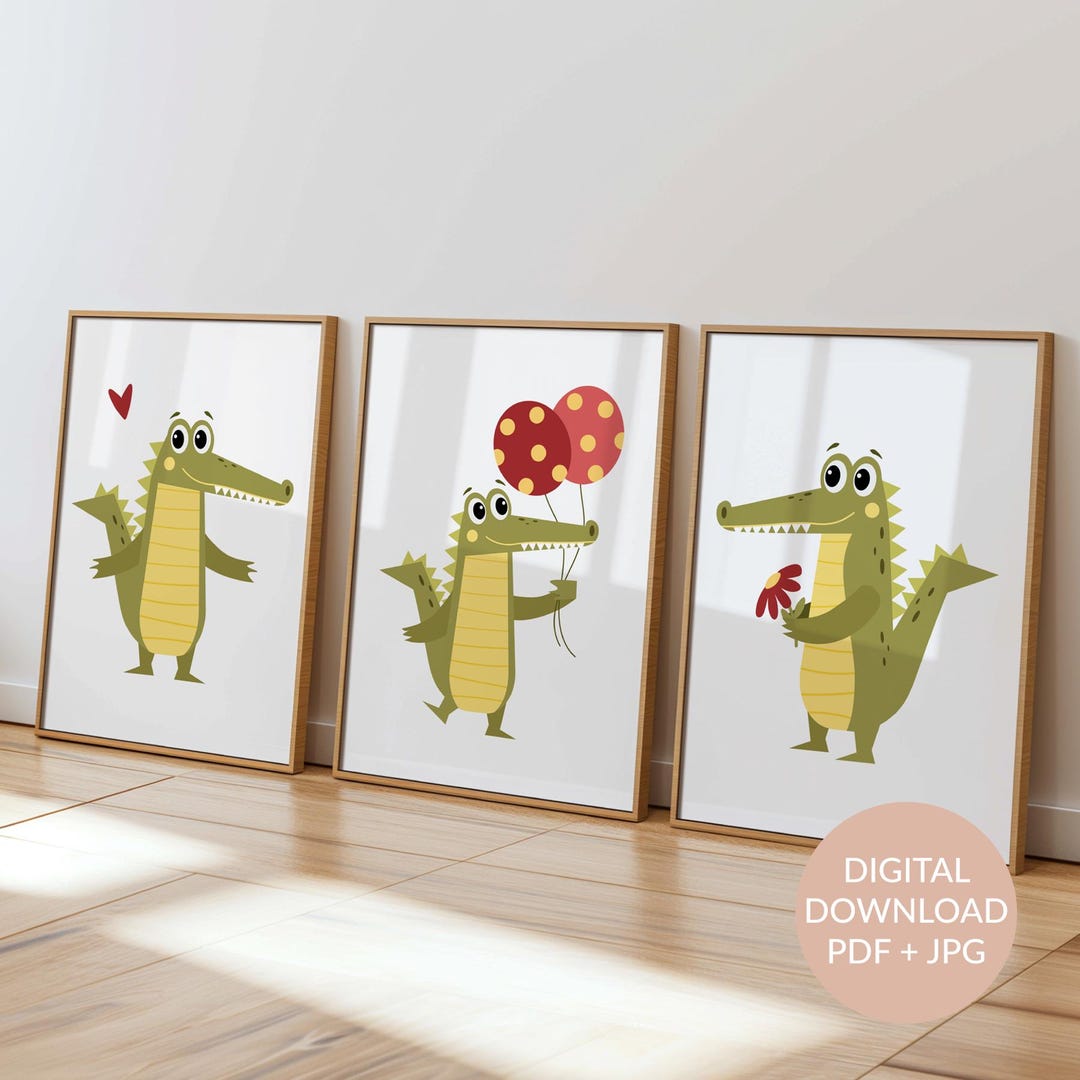 Modern Crocodiles Wall Art | Set of 3 Printable Posters for Kids Room ...