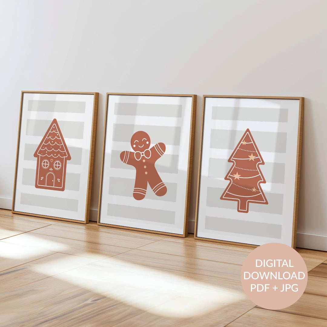 Set of 3 Printable Gingerbread Posters, Cute and Modern Christmas Wall ...