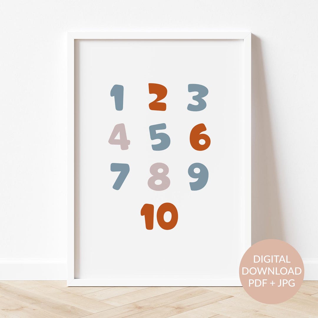 Cute 1-10 Numbers Printable Poster for Kids Room, Counting Wall Print ...