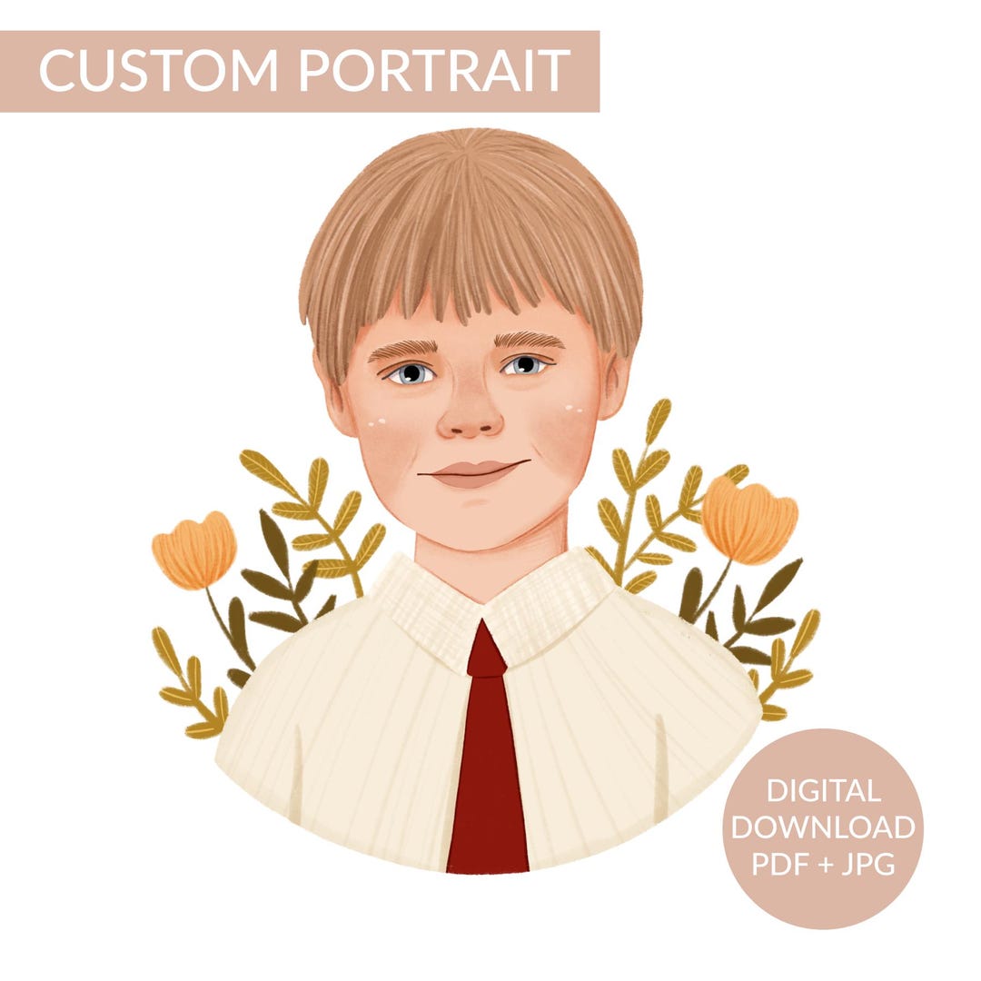 Custom Portrait Illustration - Cute Stylized Kid's Portrait Based on ...