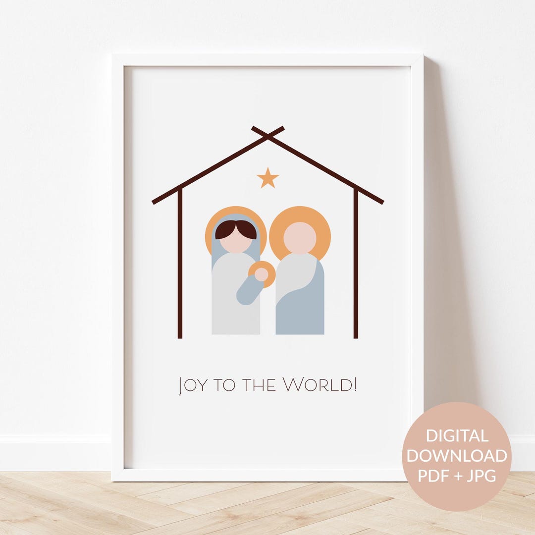 Christmas Nativity Illustration - Modern Holy Family Printable Wall Art ...
