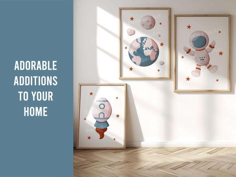 Space Themed Posters for Kids Room - Set of 3 Printable Illustrations ...